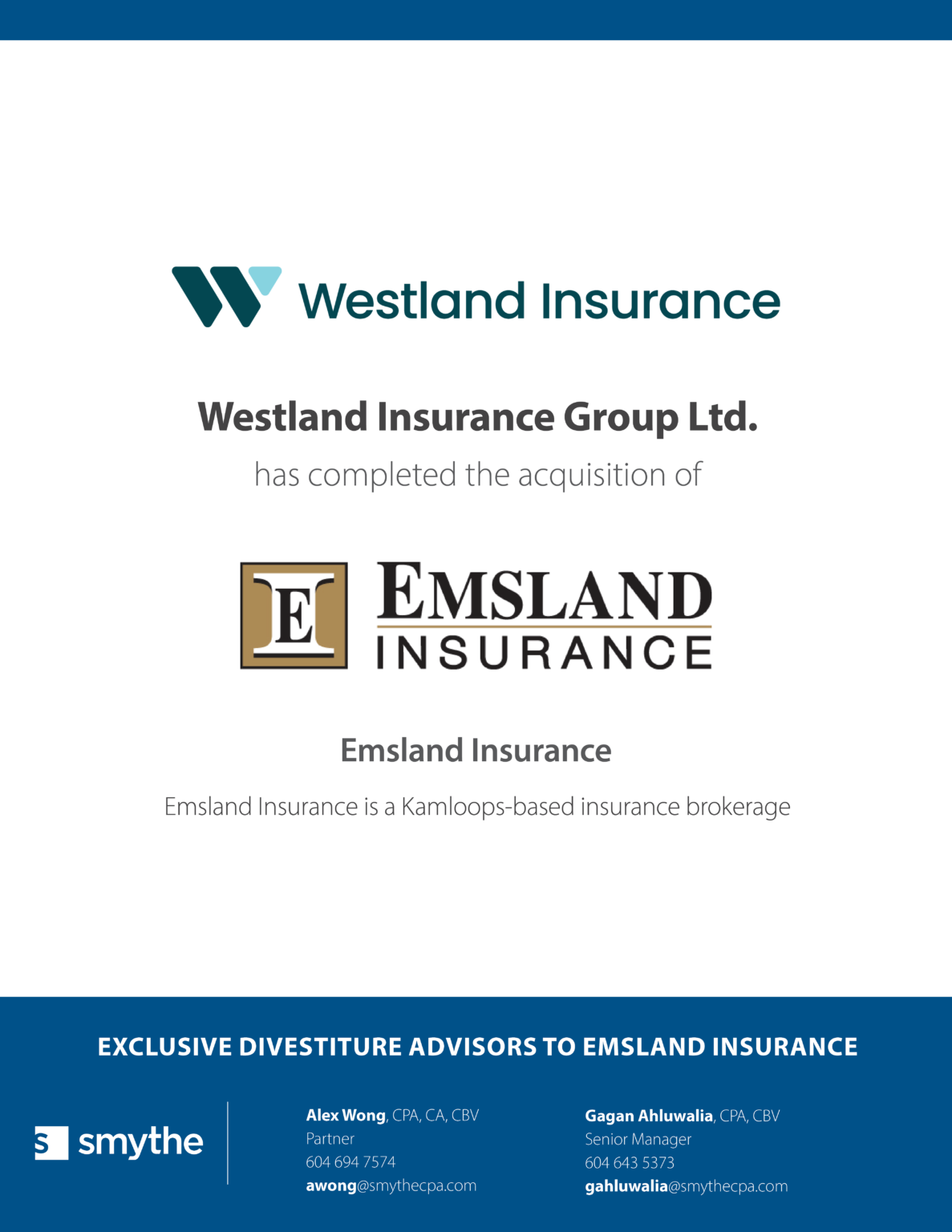 Smythe LLP | Emsland Insurance Acquired by Westland Insurance Group Ltd.