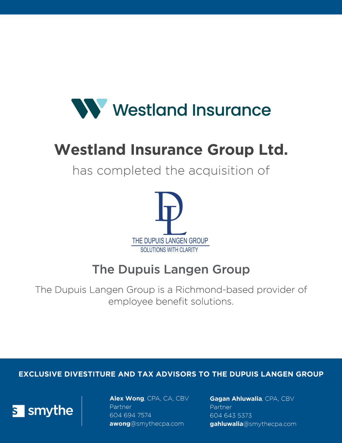 Smythe LLP | The Dupuis Langen Group Acquired by Westland Insurance ...