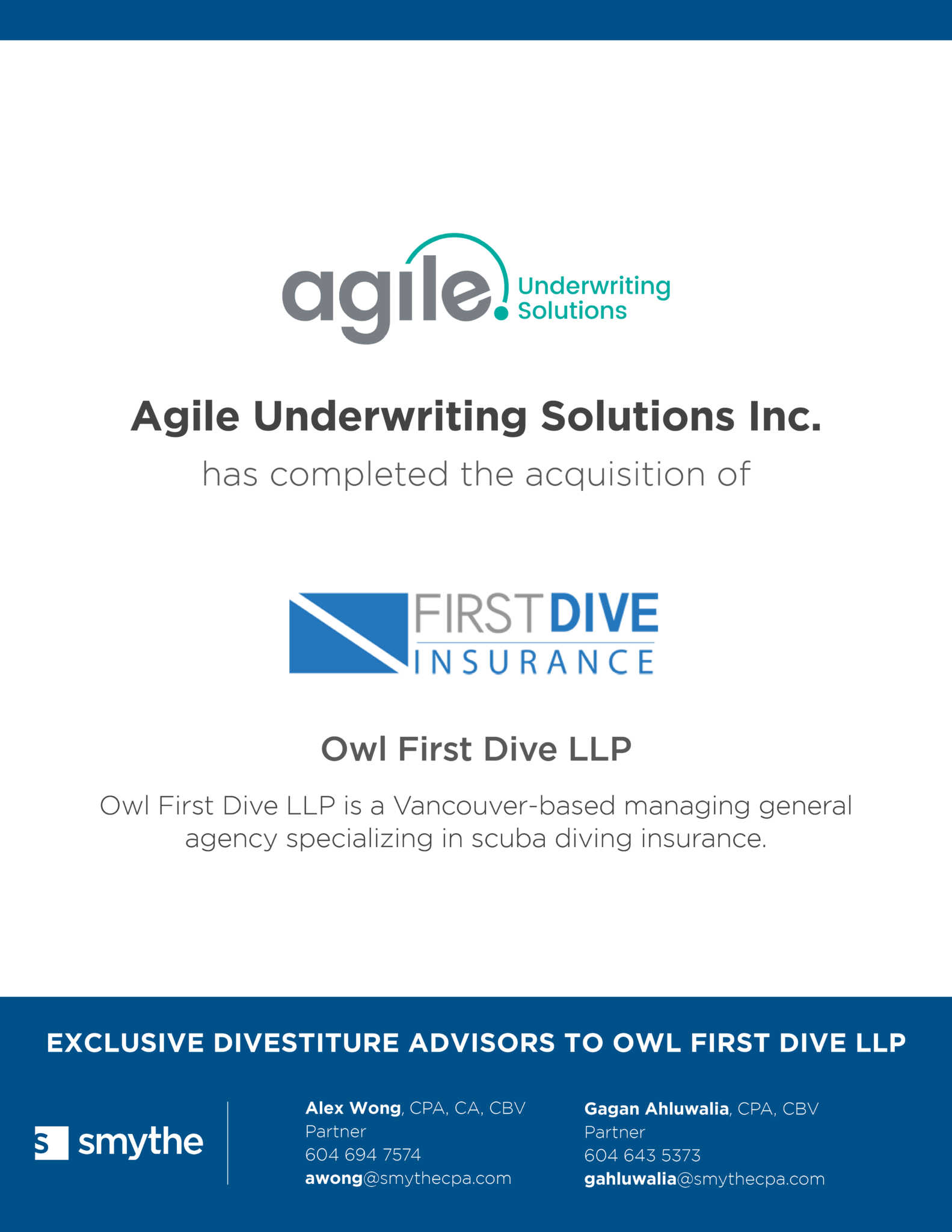 Smythe LLP | Owl First Dive LLP Acquired by Agile Underwriting ...